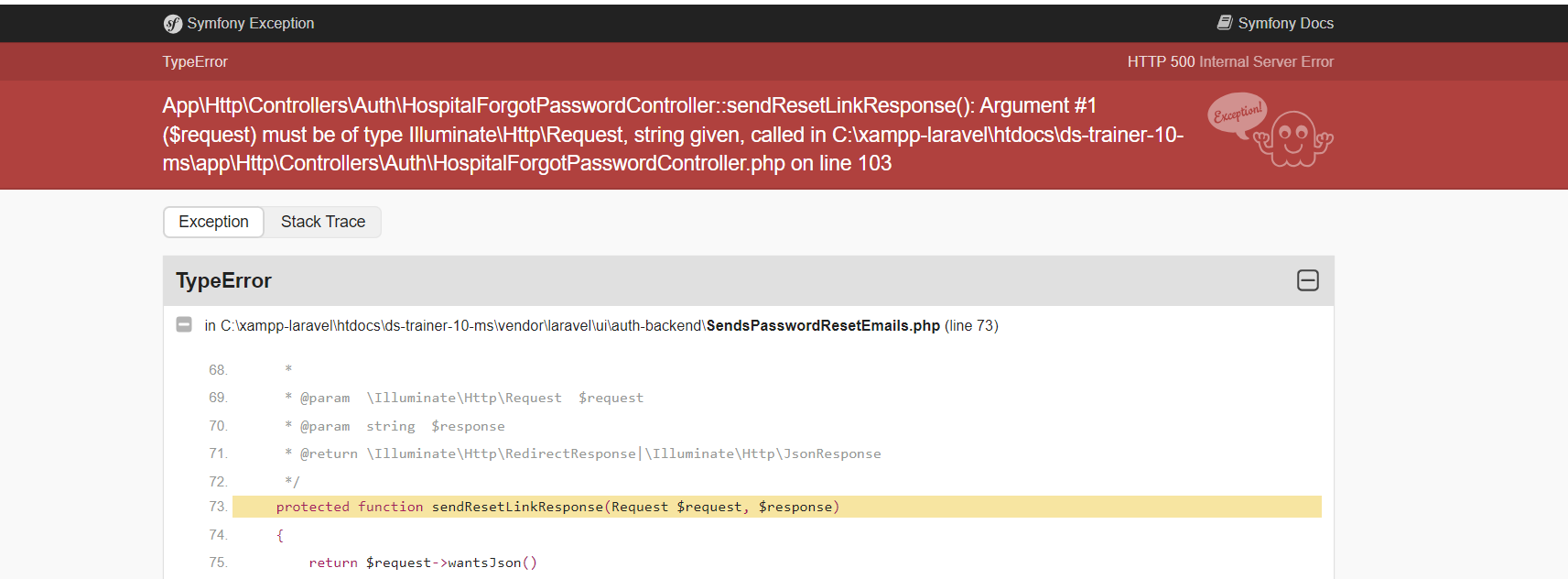 App Controllers Auth Hospitalforgotpasswordcontroller Sendresetlinkresponse Argument 1
