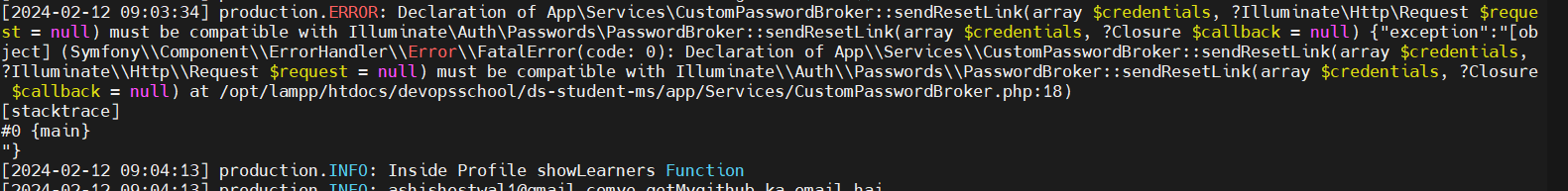 ERROR: Declaration of App\Services\CustomPasswordBroker - DevSecOps Now!!!