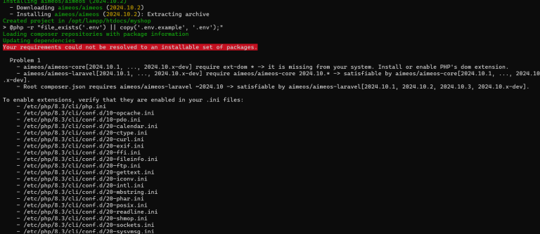 require ext-dom * -> it is missing from your system. Install or enable PHP's dom extension ...